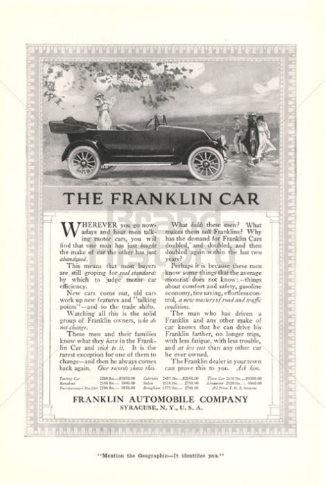 FRANKLIN AUTOMOBILE COMPANY - WHEREVER you go . . . | Brand-History