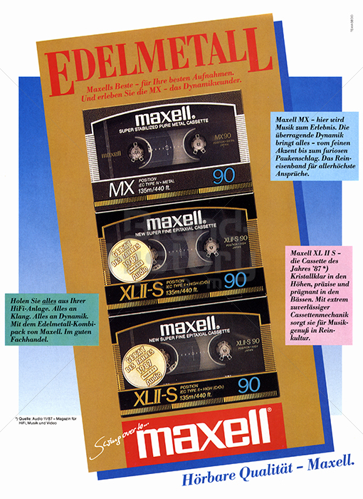 Maxell - EDELMETALL · Swing over to . . . maxell. | Brand-History