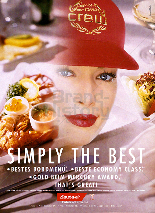 Lauda Air - SIMPLY THE BEST · BESTES BORDMENÜ · BESTE ECONOMY CLASS · GOLD BEIM MERCURY AWARD ...